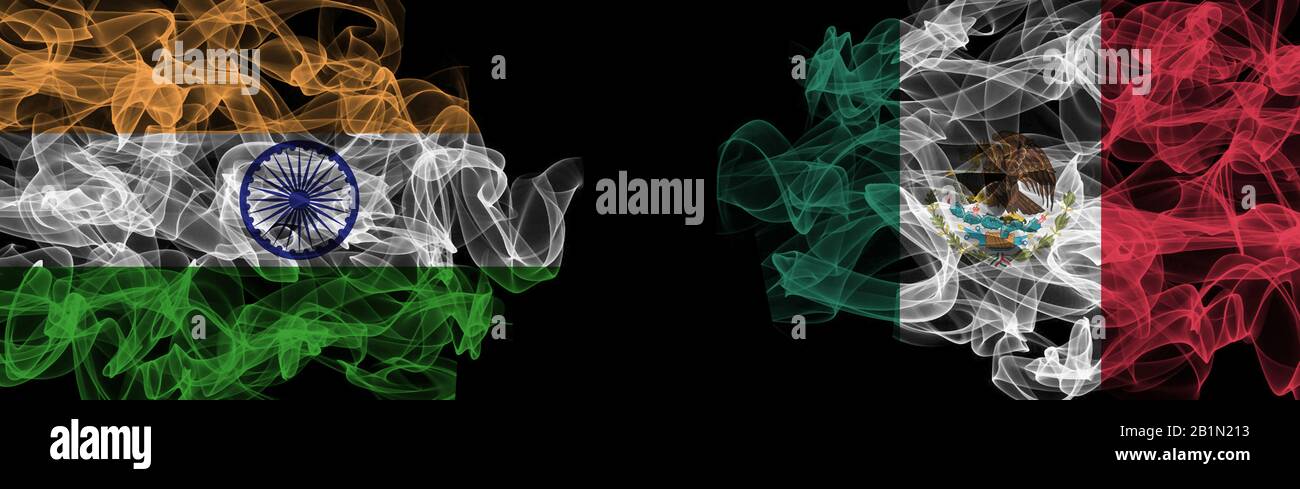 Flags of India and Mexico on Black background, India vs Mexico Smoke ...