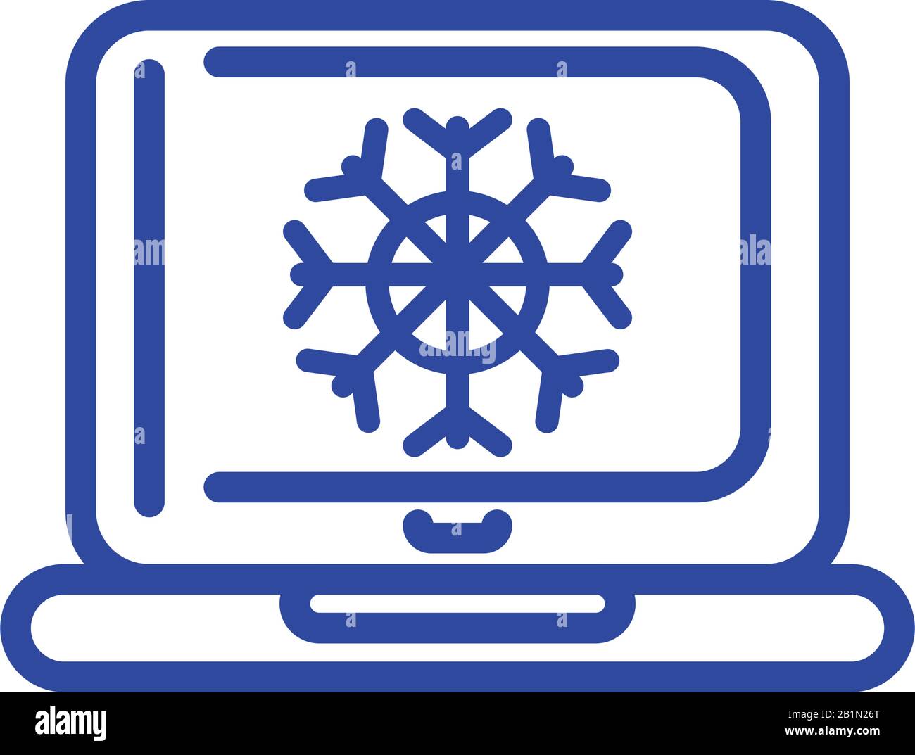 computer with snowflake icon over white background, line style, vector ...