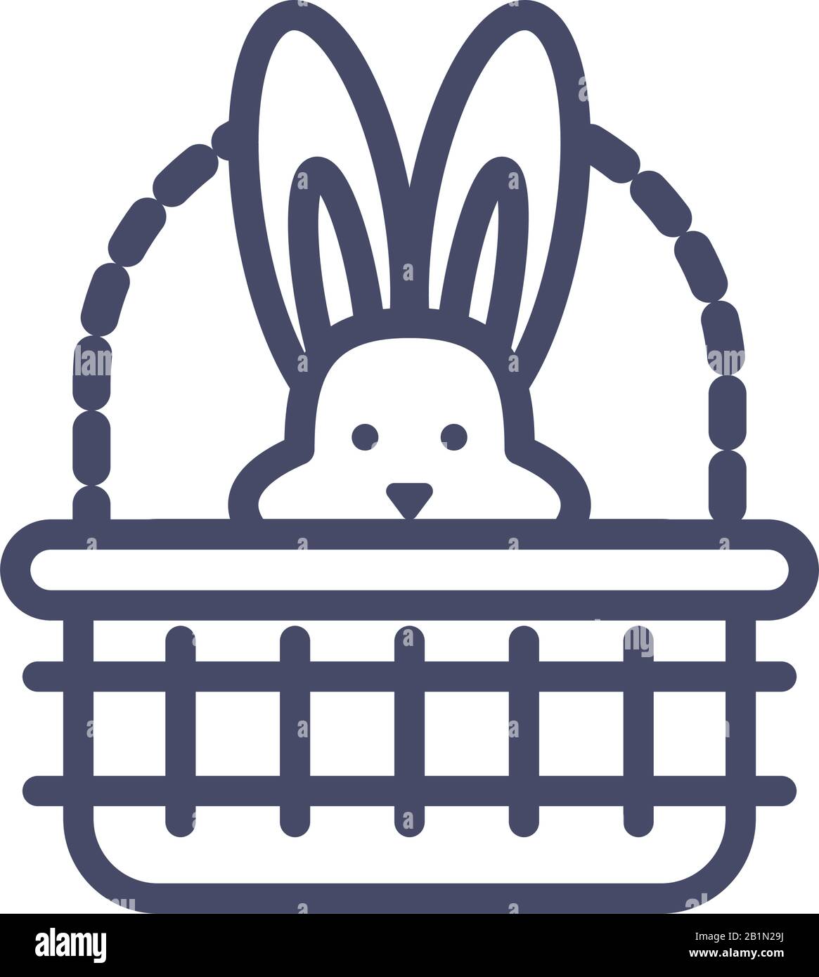 basket with cute rabbit head over white background, line style icon ...