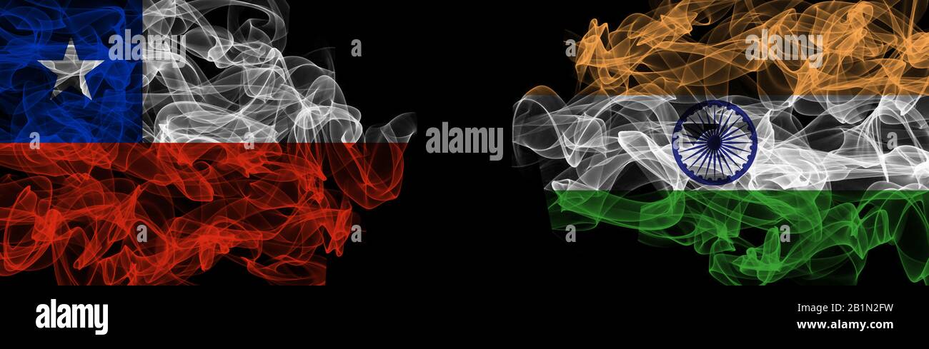 Flags of Chile and India on Black background, Chile vs India Smoke ...
