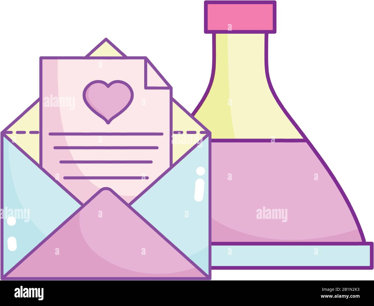 happy valentines day, envelope letter love potion bottle cartoon vector ...