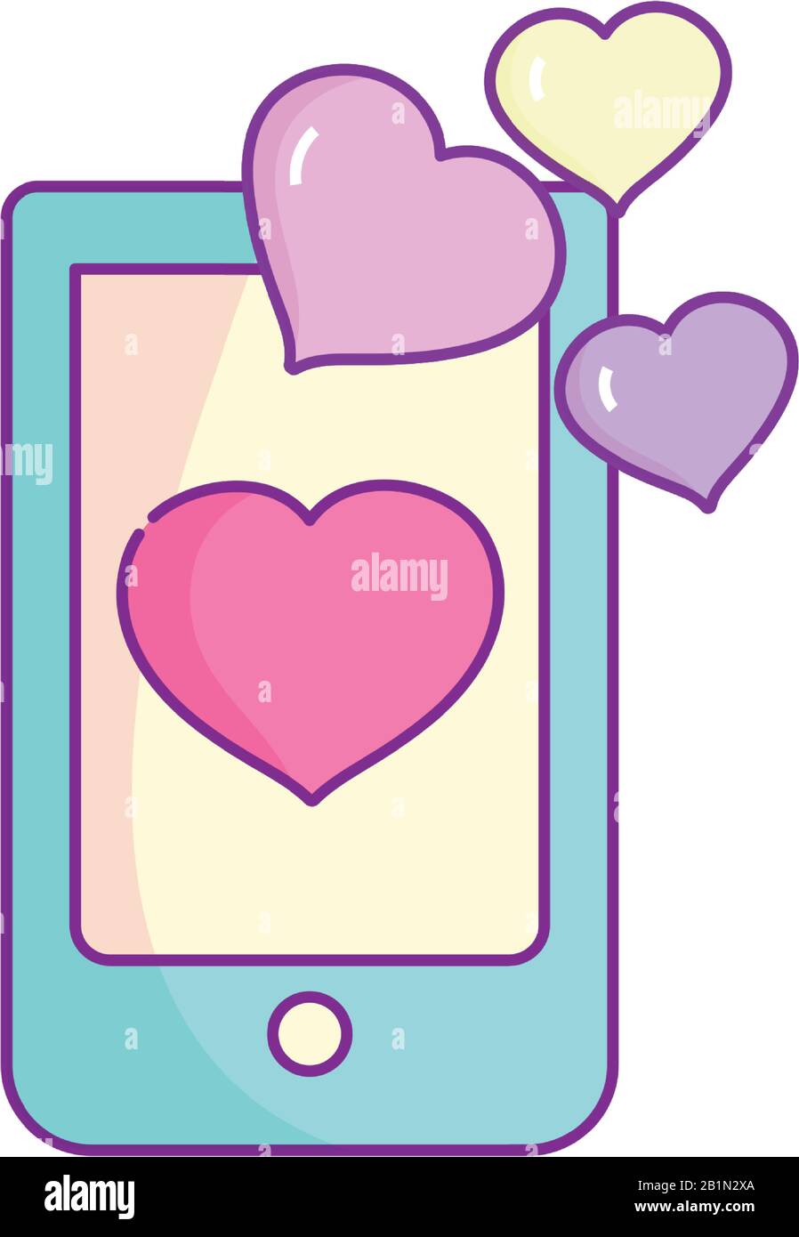 happy valentines day, smartphone hearts love romantic cartoon vector ...