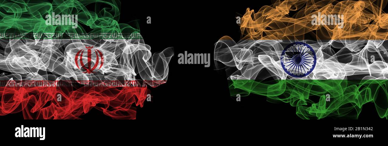 Flags of Iran and India on Black background, Iran vs India Smoke Flags ...