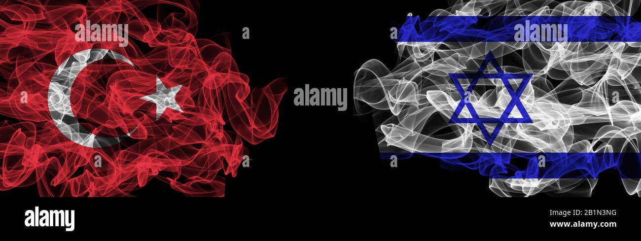 Flags of Turkey and Israel on Black background, Turkey vs Israel Smoke ...