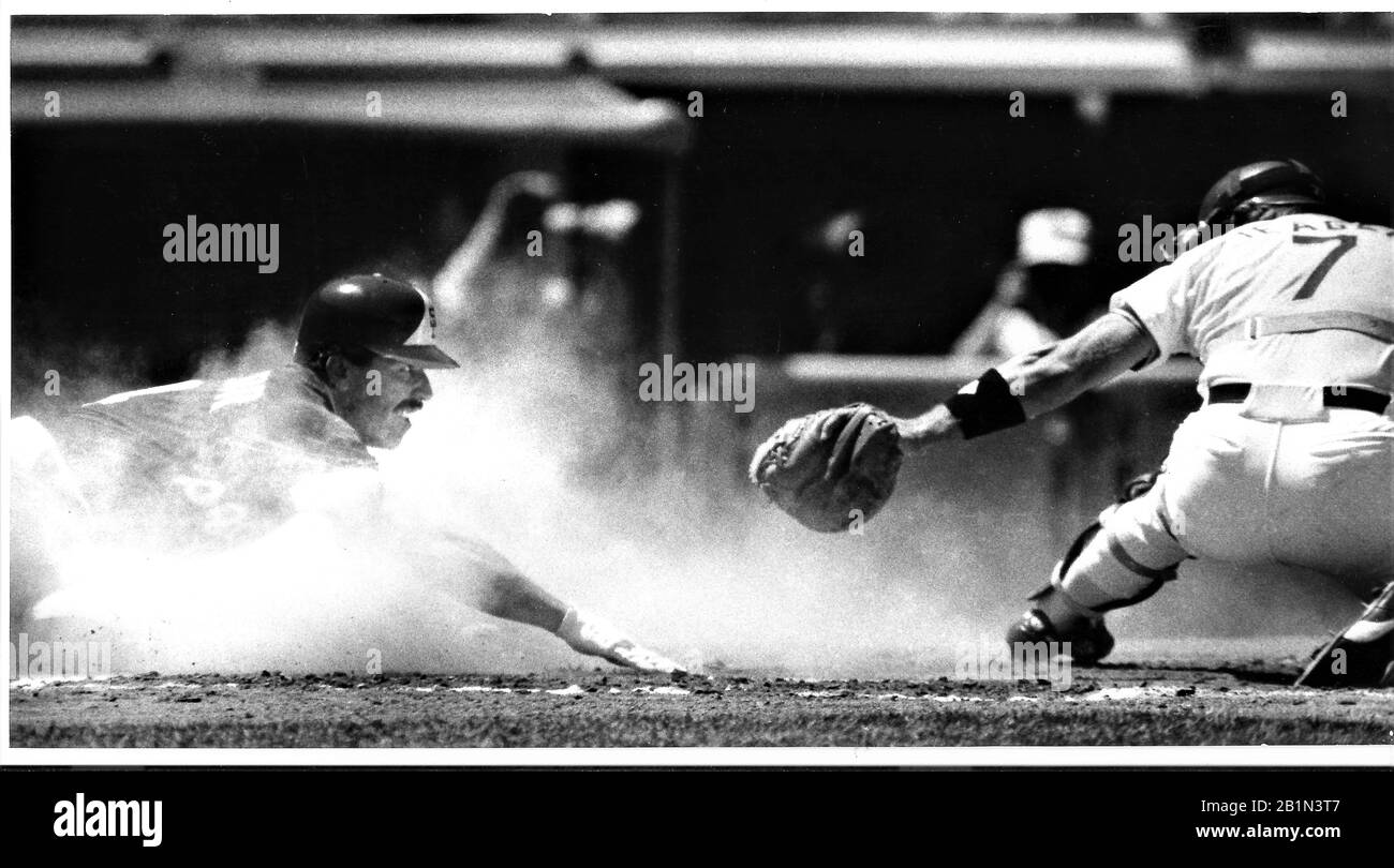 Sliding in safe at home during baseball game between Dodgers and SD ...