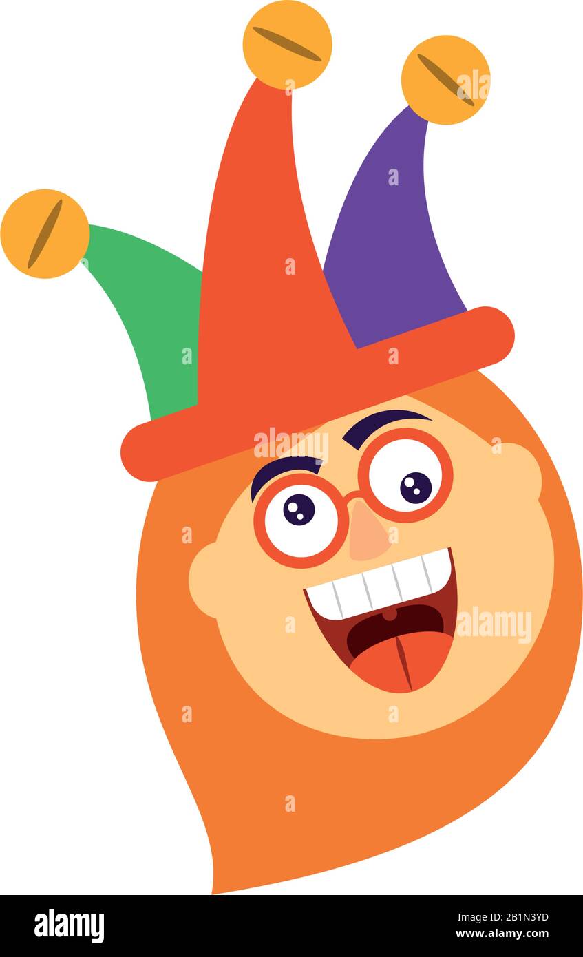 cartoon woman with jester hat and crazy glasses over white background ...