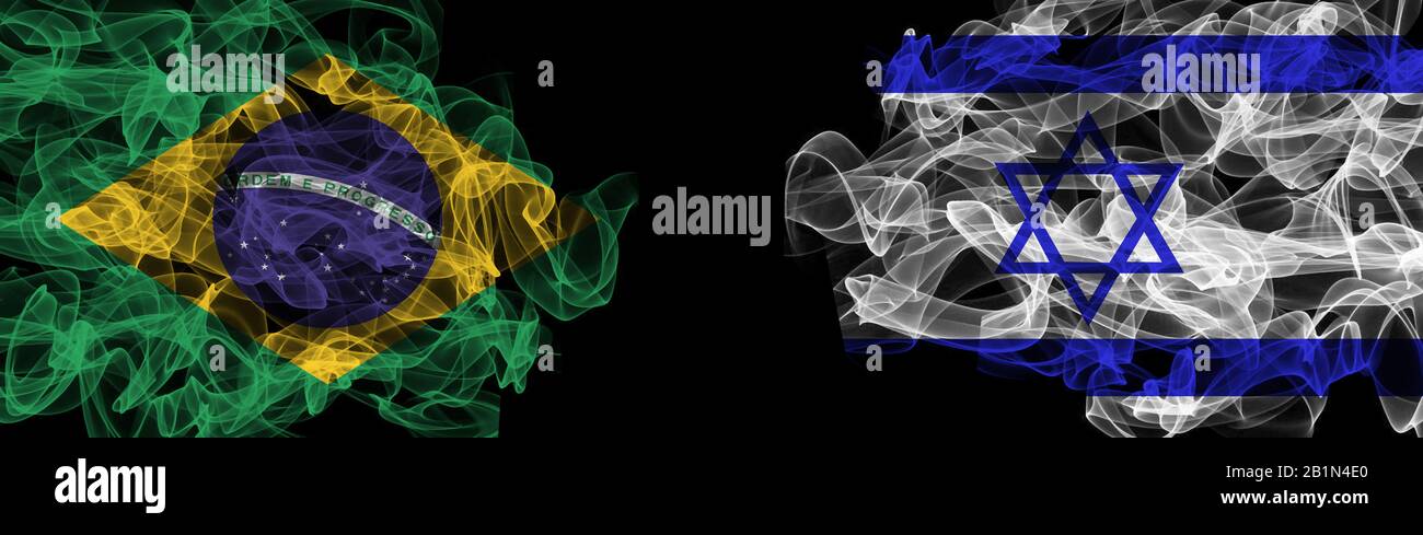 Flags of Brazil and Israel on Black background, Brazil vs Israel Smoke ...