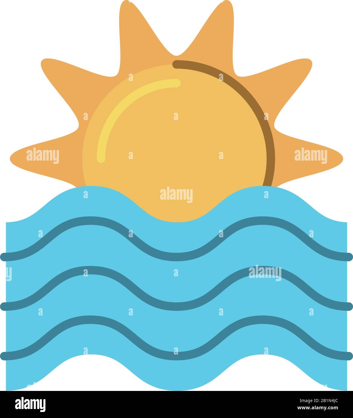 sea and sun icon over white background, flat style icon, vector ...