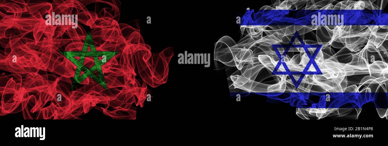 Flags of Morocco and Israel on Black background, Morocco vs Israel ...