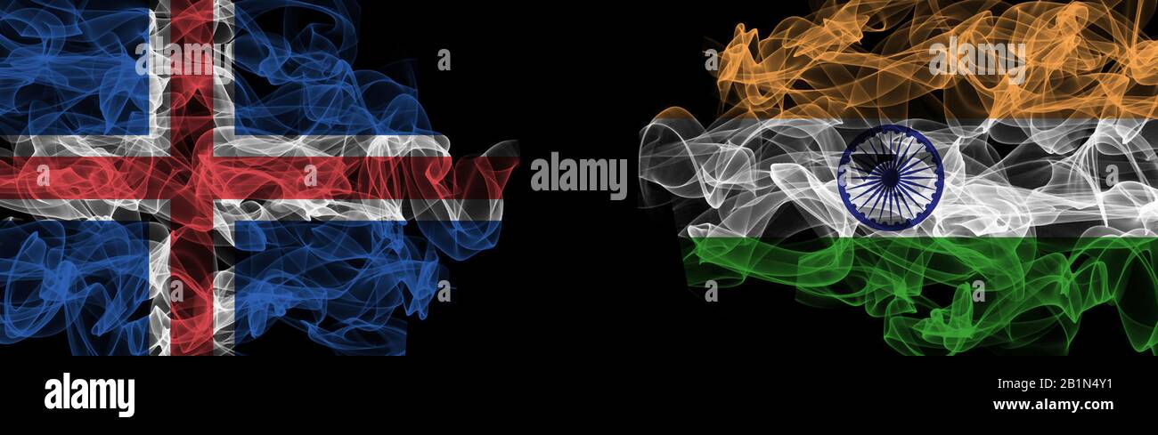 Flags of Iceland and India on Black background, Iceland vs India Smoke ...