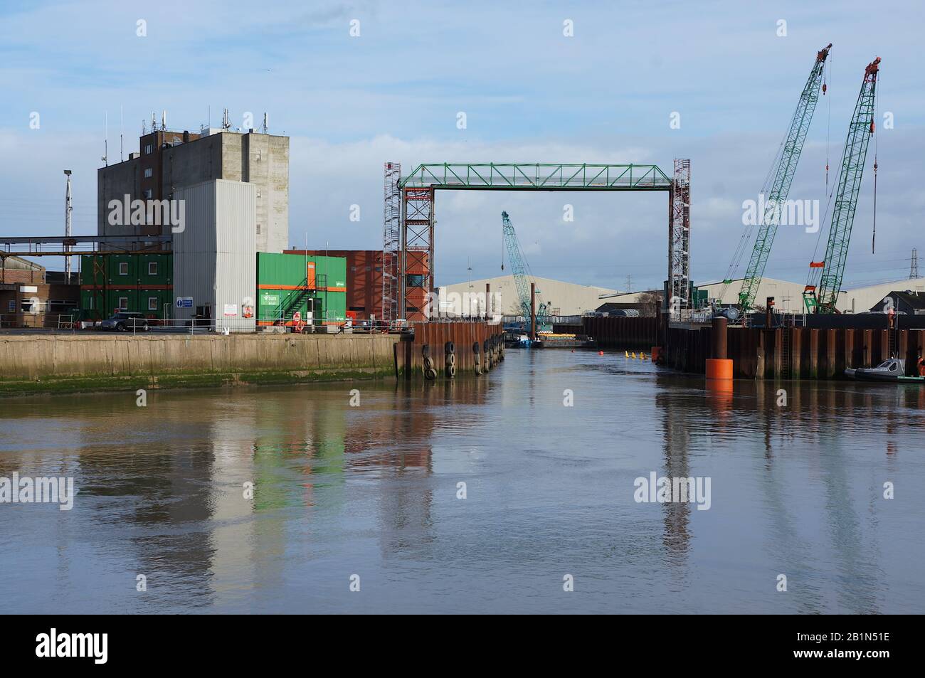 Boston UK. The Boston barrier near the docks on the river Haven Stock ...