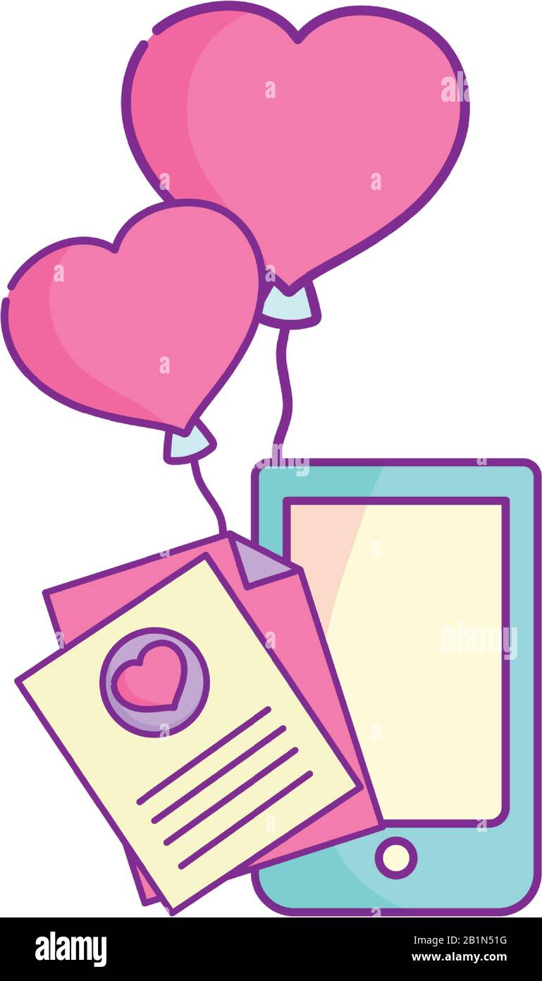 happy valentines day, smartphone message letter balloons heart love ...