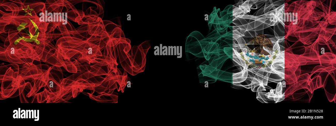 Flags of USSR and Mexico on Black background, USSR vs Mexico Smoke ...