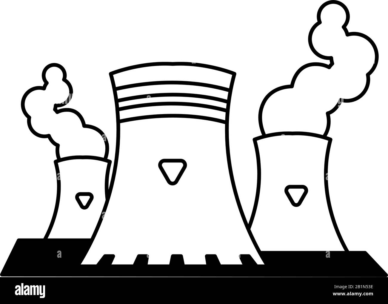 nuclear reactor with smoke clouds on white background vector ...