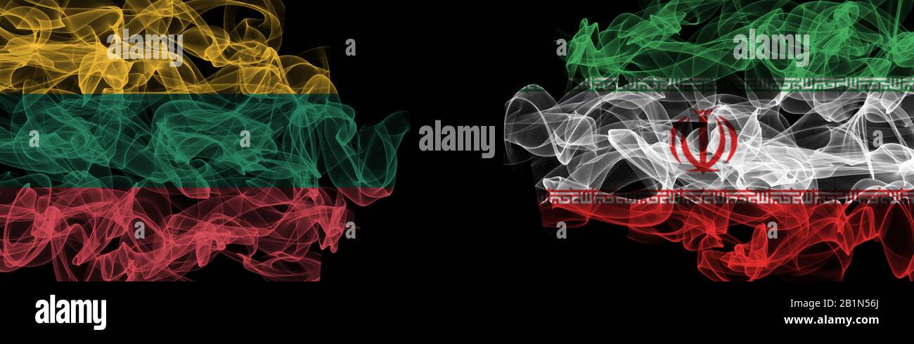 Flags of Lithuania and Iran on Black background, Lithuania vs Iran ...
