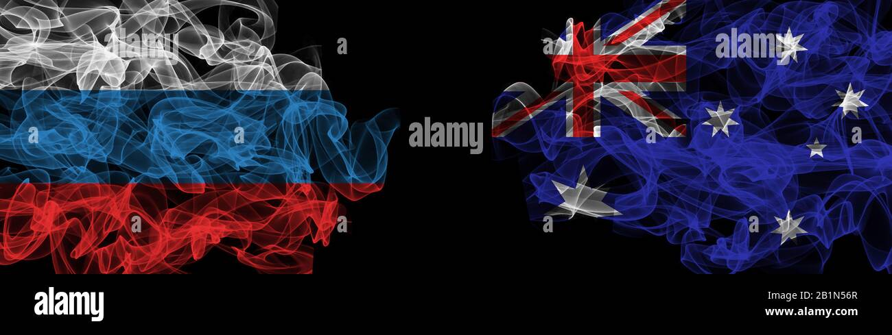 Flags of Russia and Australia on Black background, Russia vs Australia ...