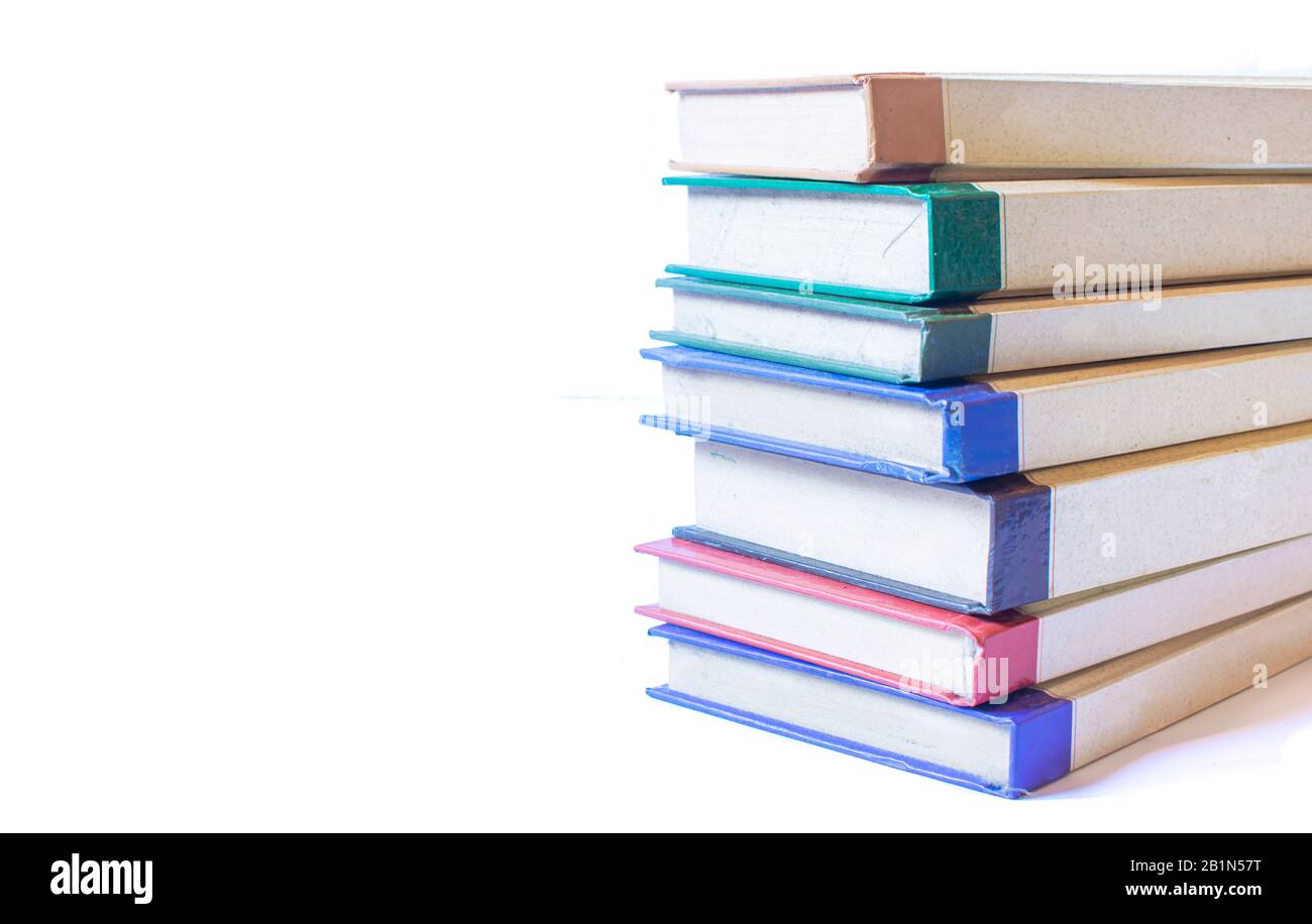 Group of colorful books isolated on white background with space for ...