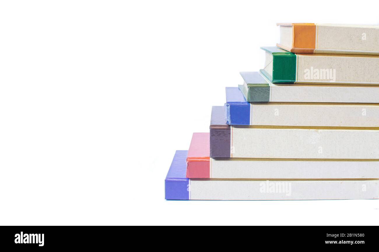 Group of colorful books isolated on white background with space for ...