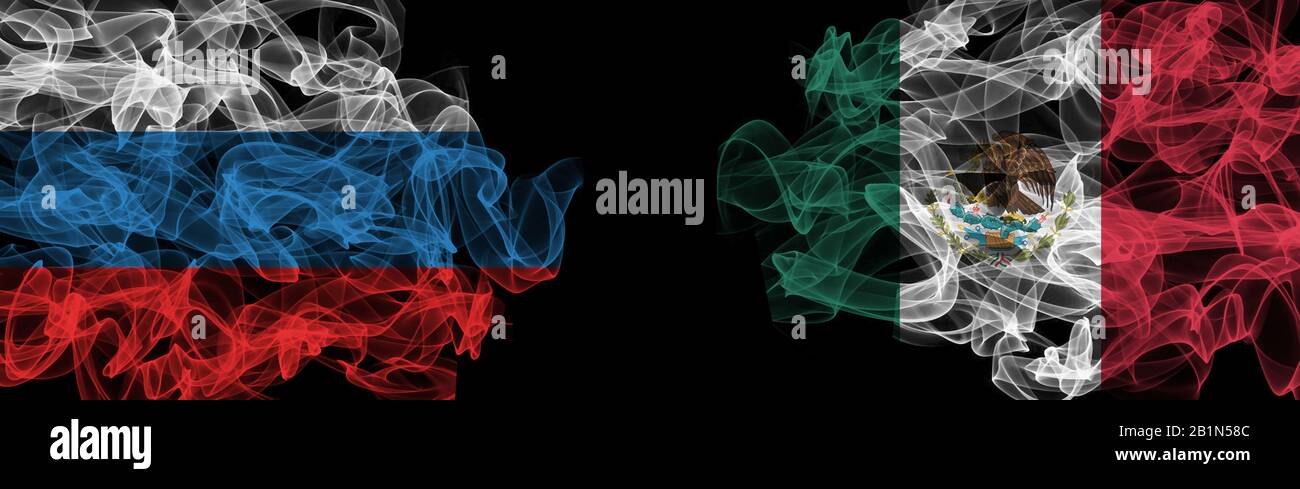 Flags of Russia and Mexico on Black background, Russia vs Mexico Smoke ...