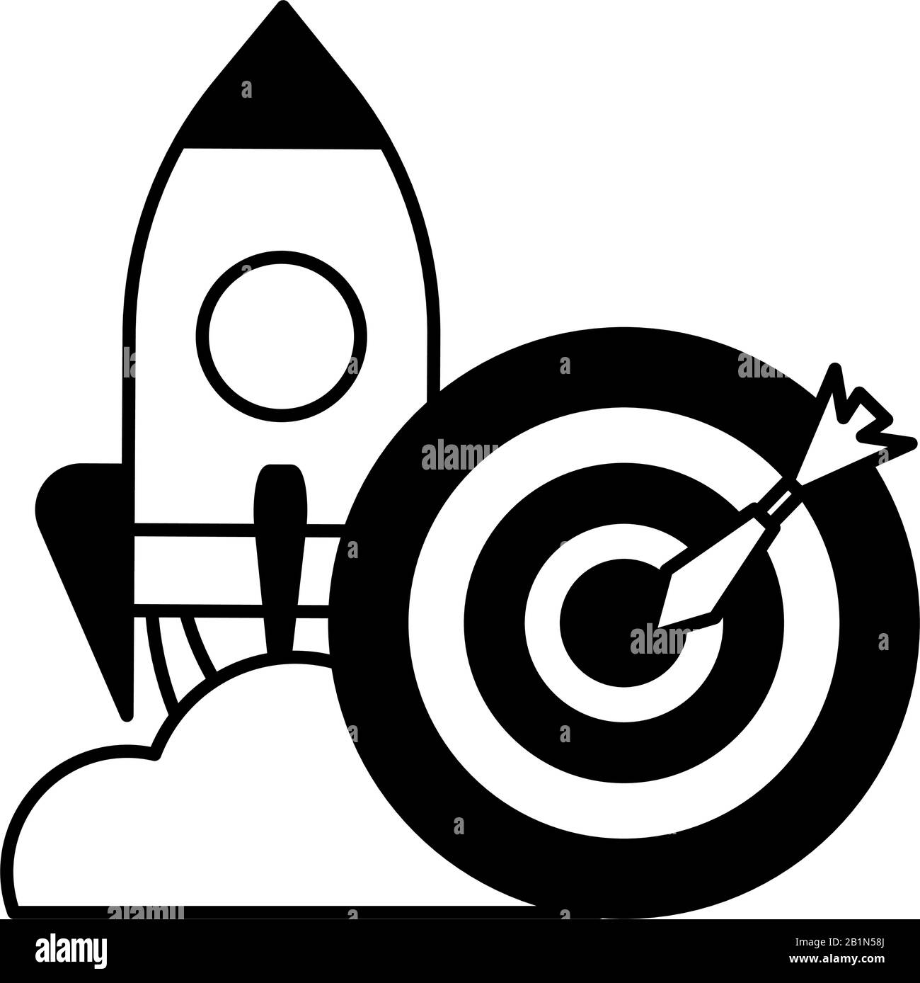 flying rocket with target and arrow on white background vector ...
