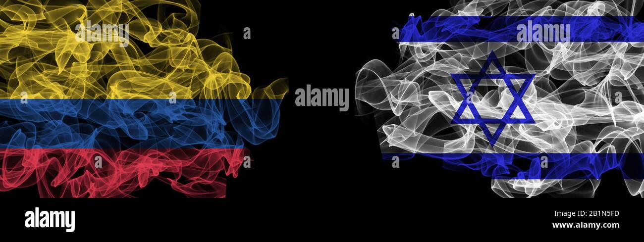 Flags of Colombia and Israel on Black background, Colombia vs Israel ...