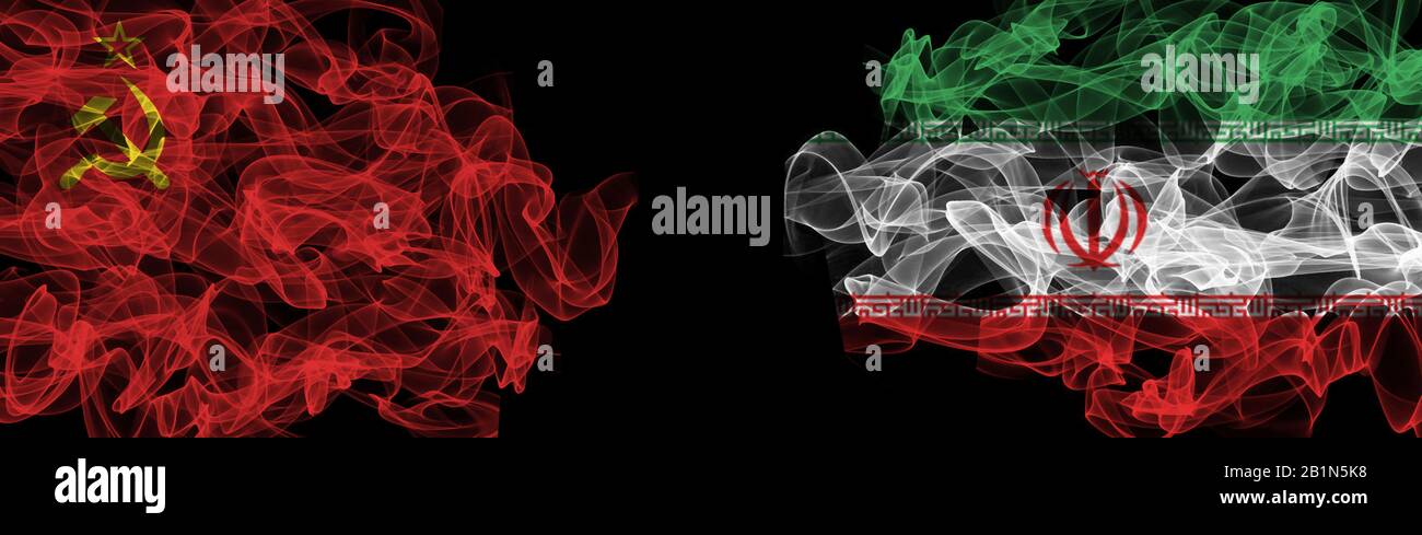 Flags of USSR and Iran on Black background, USSR vs Iran Smoke Flags ...