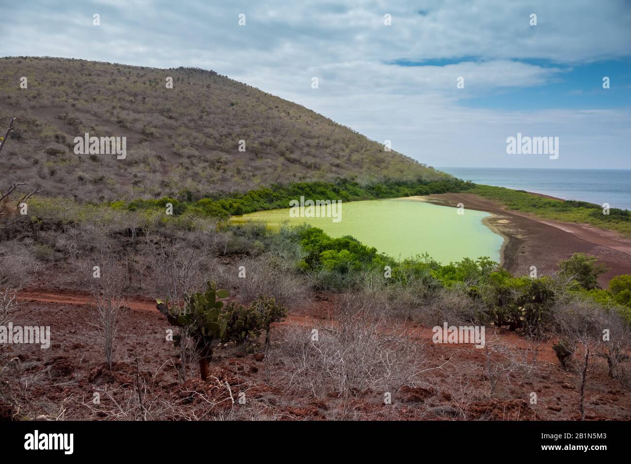 Lagoon and red sand hills on Rabida Island, Galapagos Islands, Ecuador ...