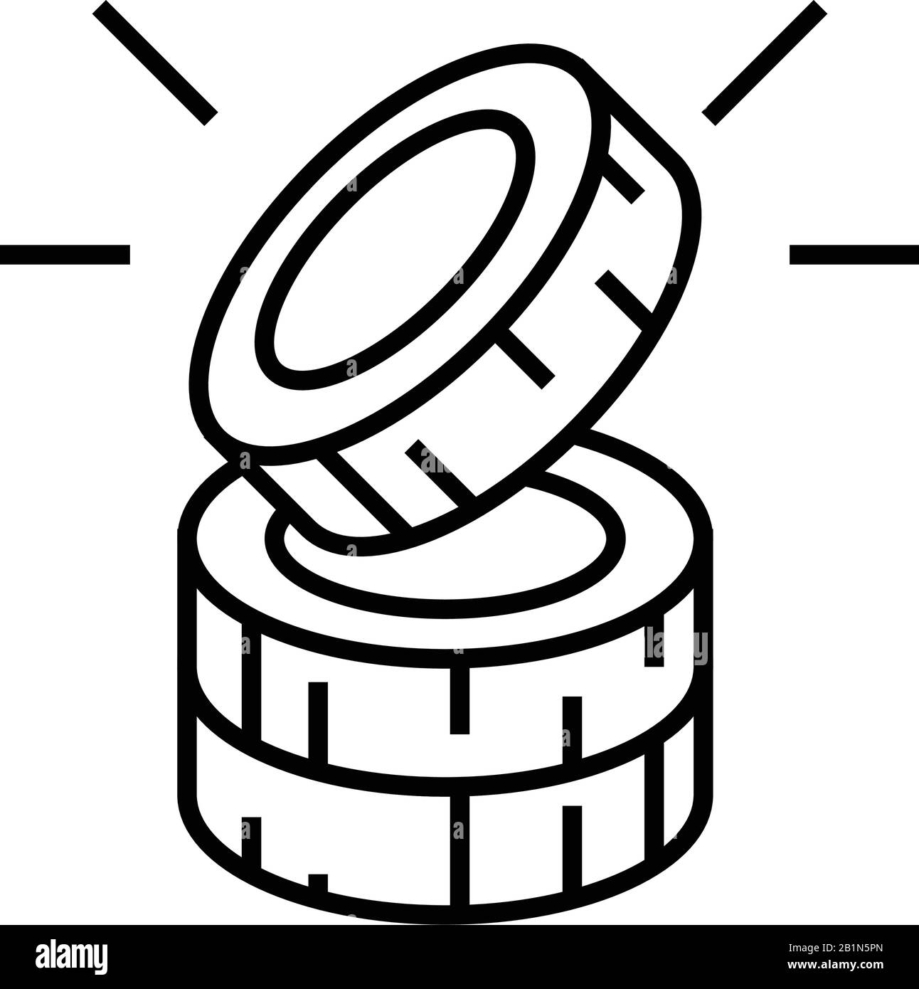 Golden coins line icon, concept sign, outline vector illustration ...