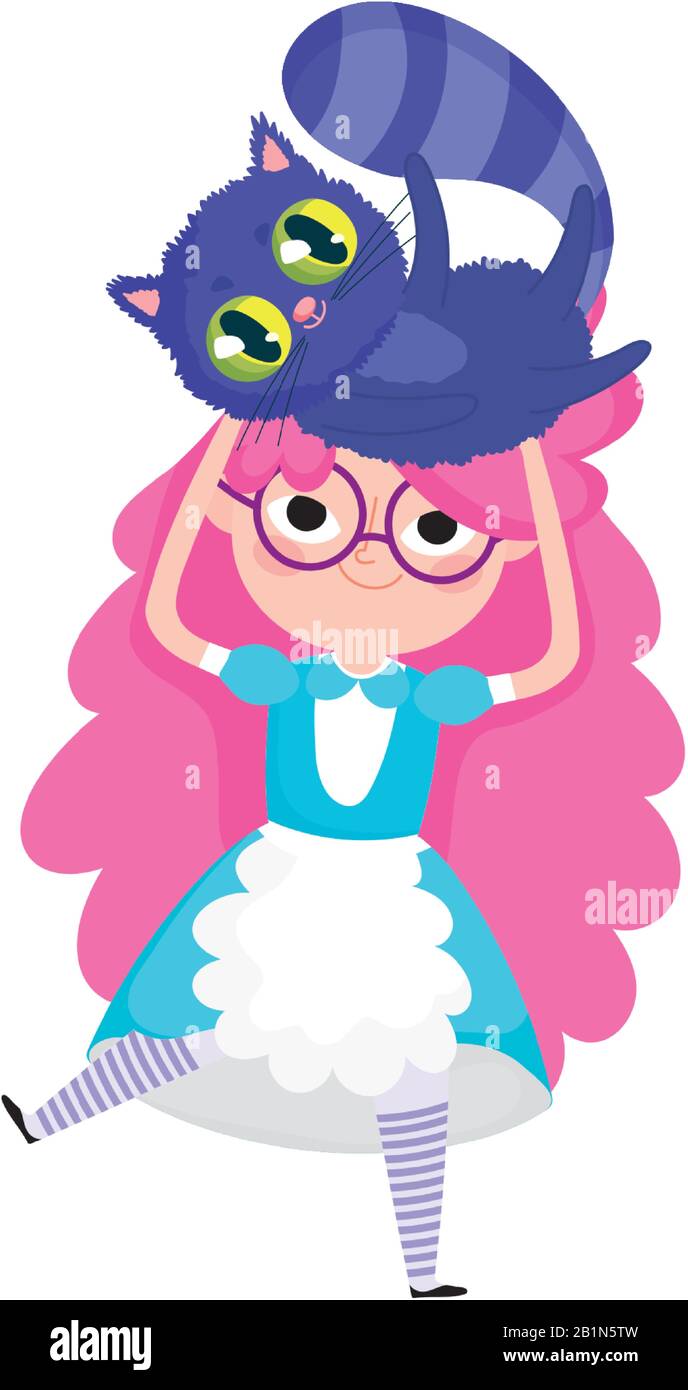 little girl princess carrying cat in hands cartoon character vector ...