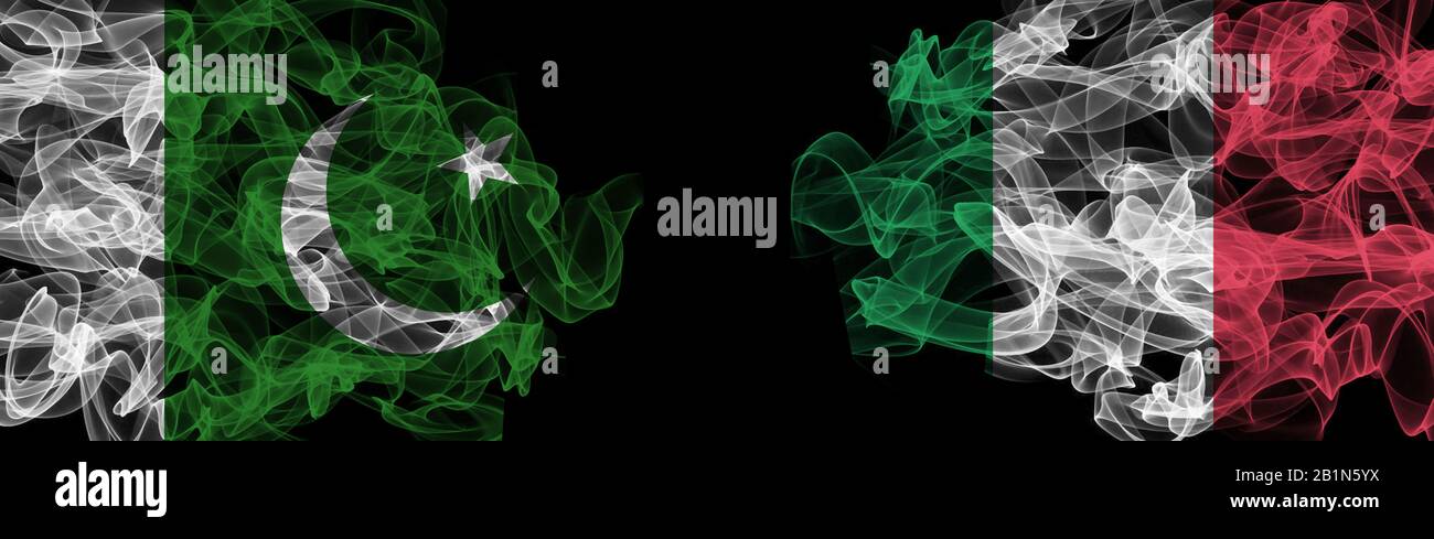 Flags of Pakistan and Italy on Black background, Pakistan vs Italy ...