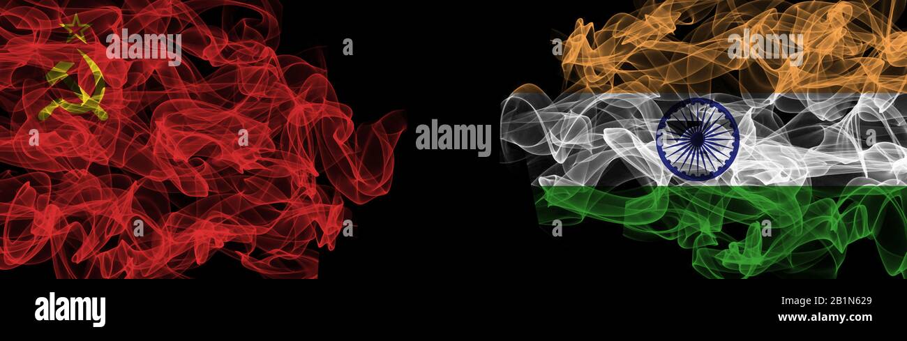 Flags of USSR and India on Black background, USSR vs India Smoke Flags ...