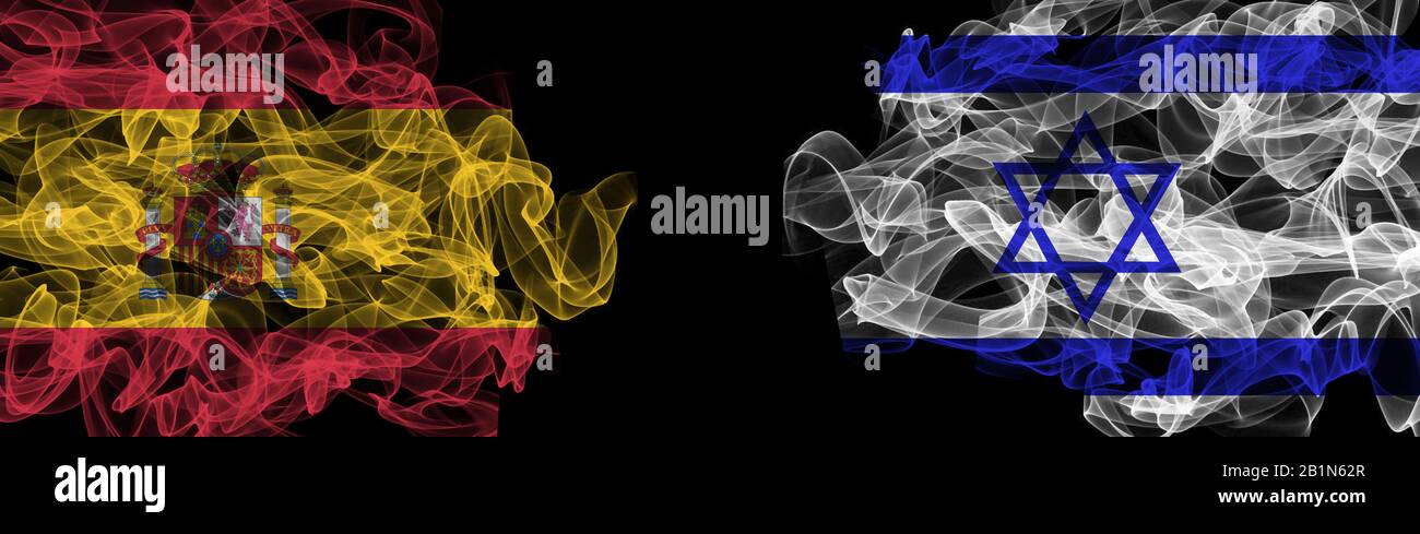 Flags of Spain and Israel on Black background, Spain vs Israel Smoke ...