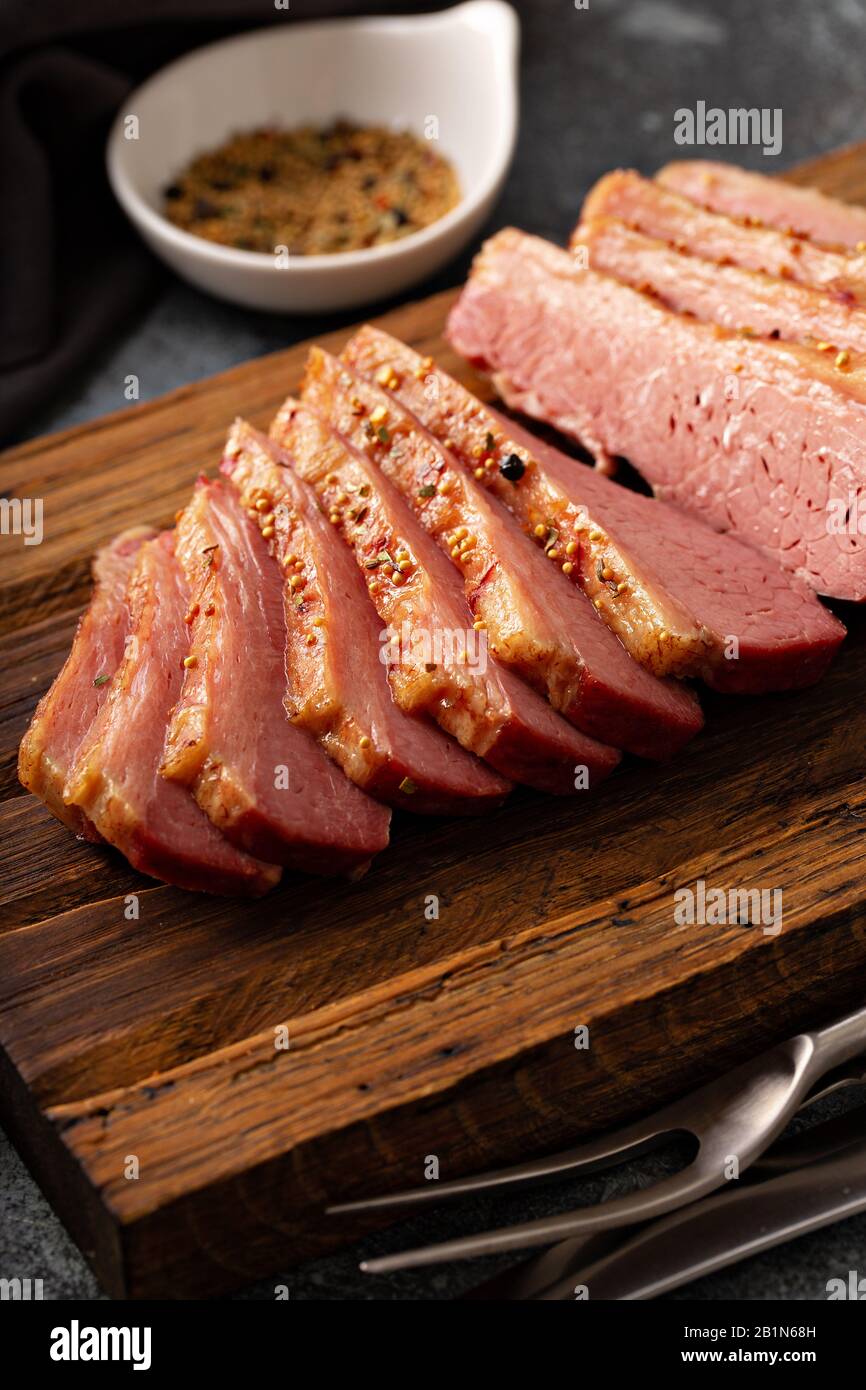 Homemade corned beef sliced Stock Photo - Alamy