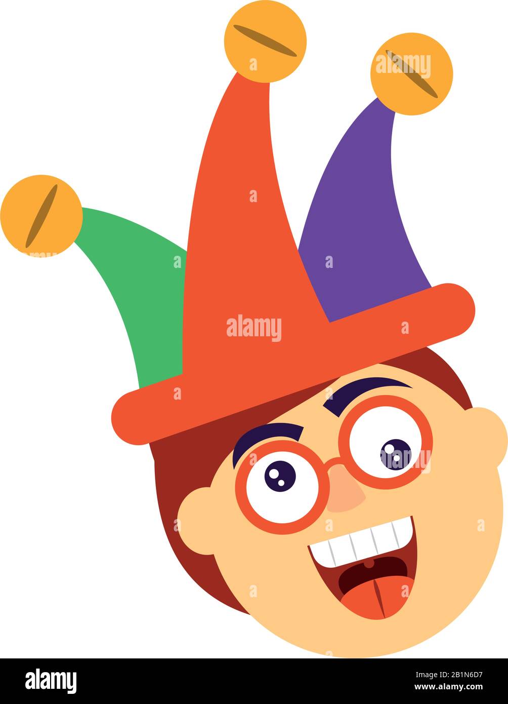 cartoon man with jester hat and crazy glasses over white background ...