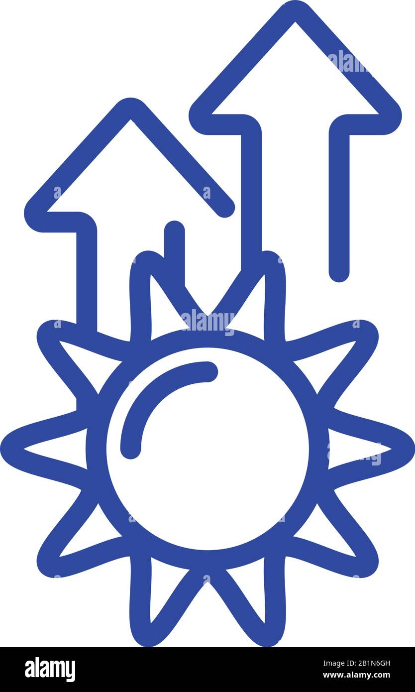 sun and arrows up over white background, line style icon, vector ...