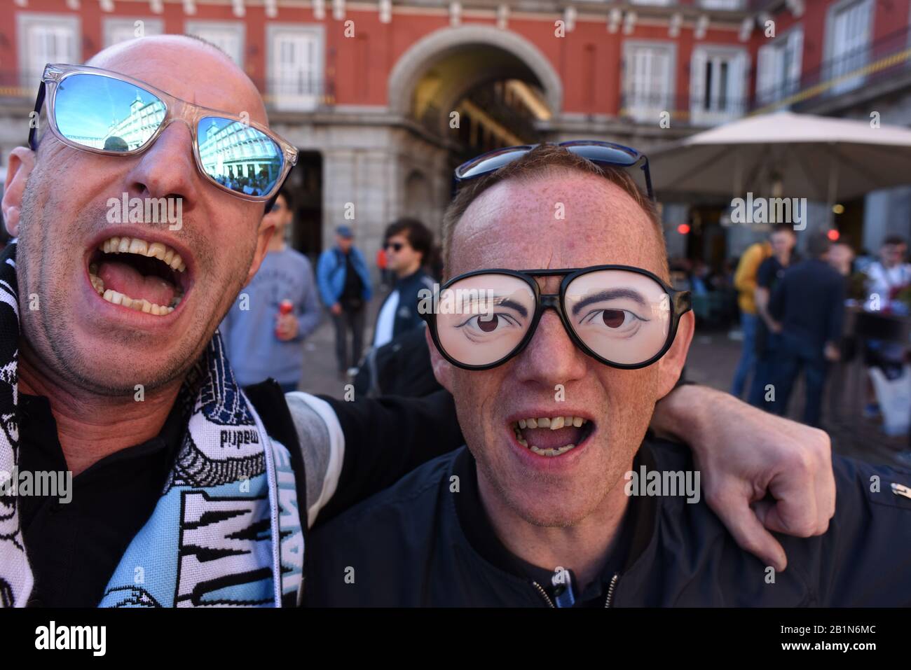 Manchester City fans are seen shouting slogans at Mayor square.Around 3 ...