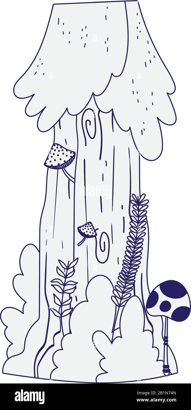 tree bush mushroom leaves foliage vegetation nature icon vector ...