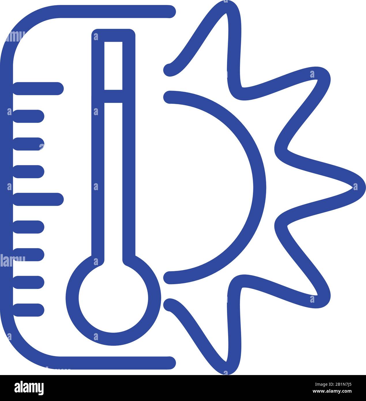 thermometer and sun icon over white background, line style, vector ...