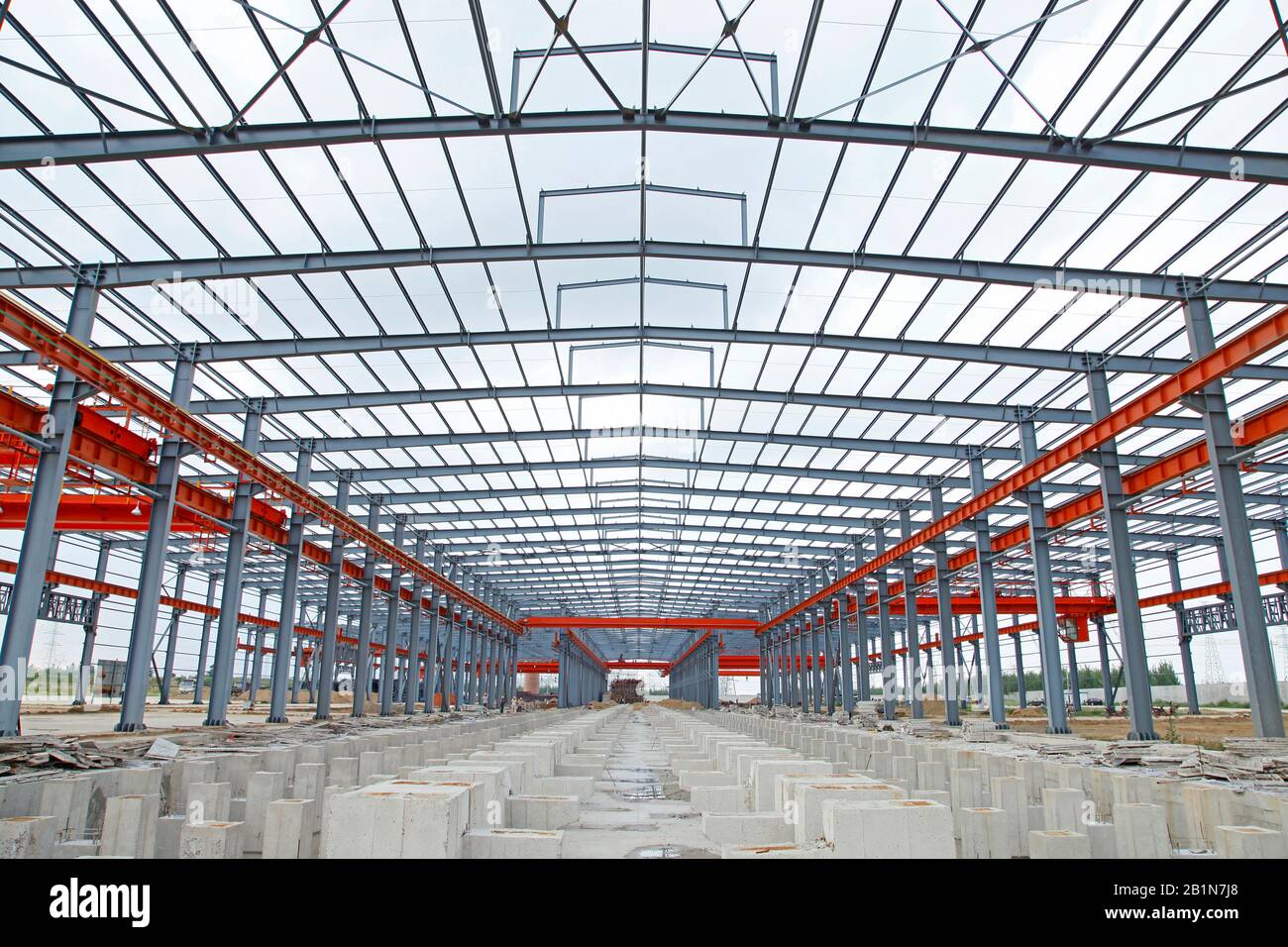 In the construction site, steel structure is under construction Stock ...