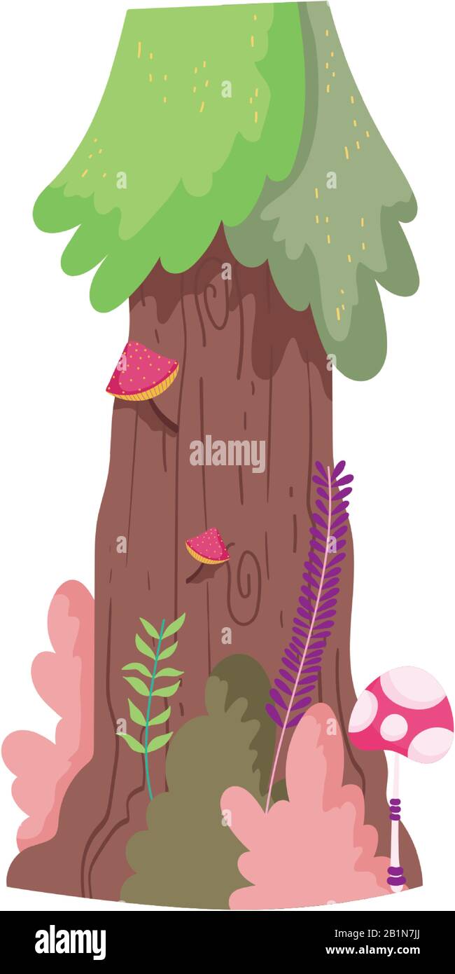 tree bush mushroom foliage vegetation nature icon vector illustration ...