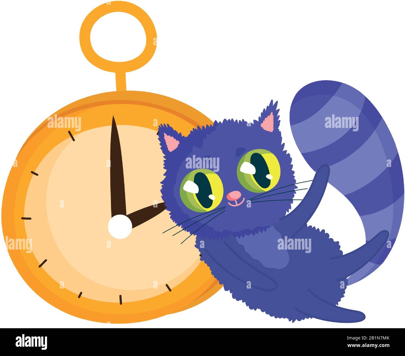 wonderland, cat and clock cartoon character vector illustration Stock ...