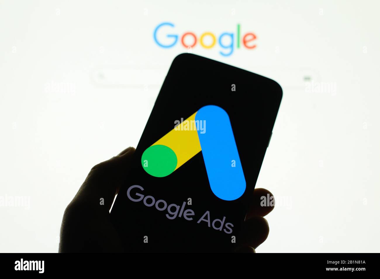 Google Ads logo seen displayed on smart phone screen with Google search ...