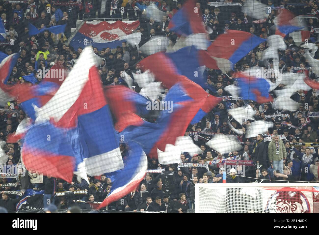 Lyon, France. 26th Feb, 2020. Olympique Lyonnais fan's in action during ...