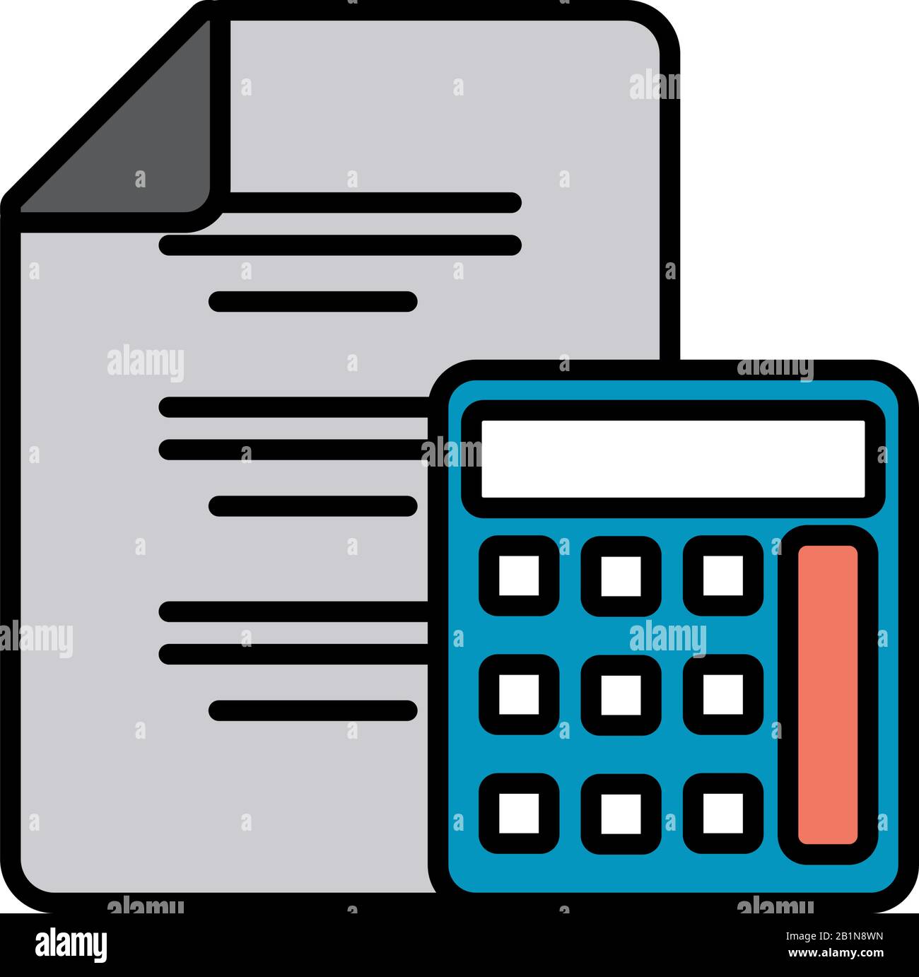 sheet of paper and calculator , line style icon vector illustration ...