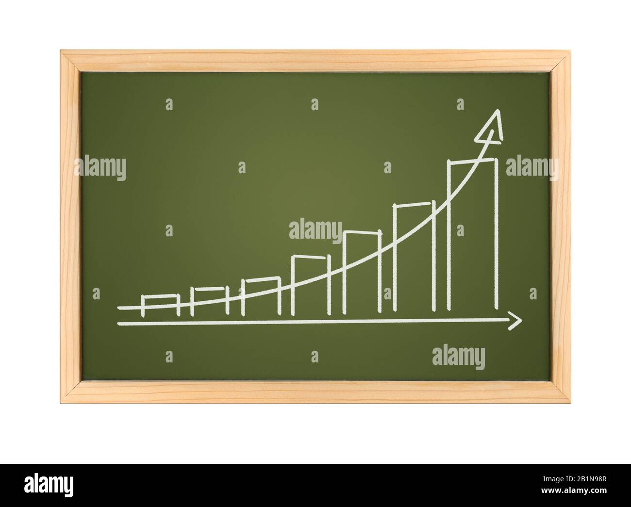 Green blackboard without text and an ascending graph and bars against ...