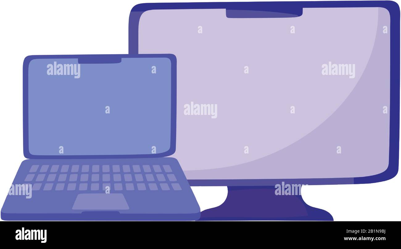 laptop computer and desktop computer icon over white background, vector ...