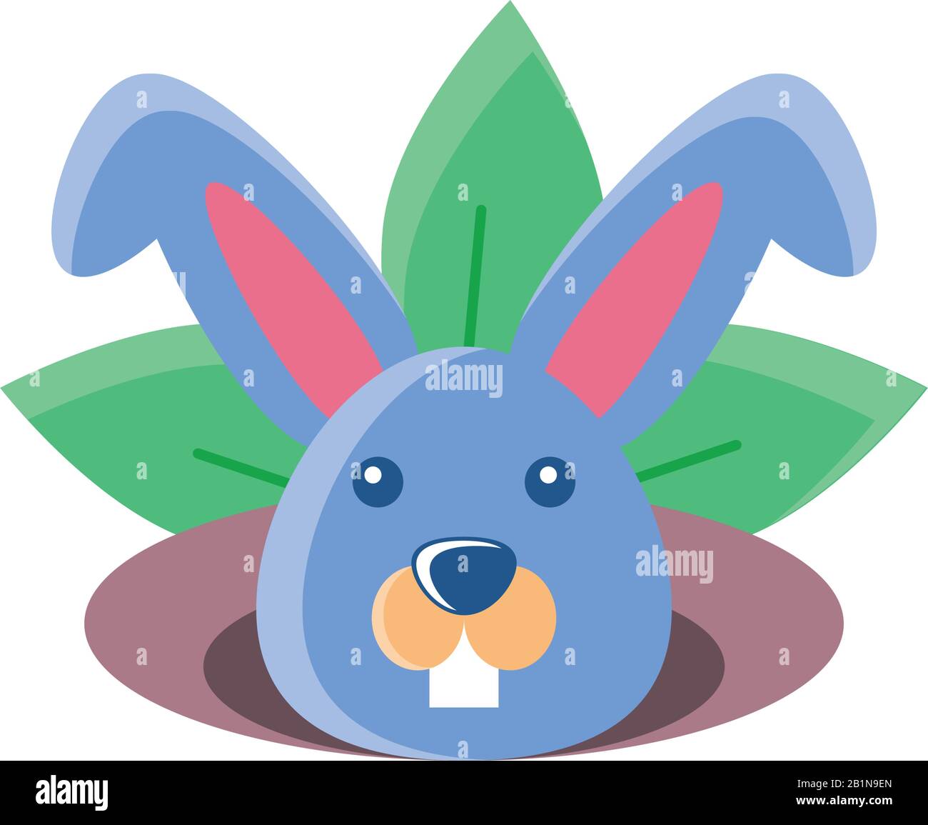 cute rabbit head and leaves over white background, flat style icon ...