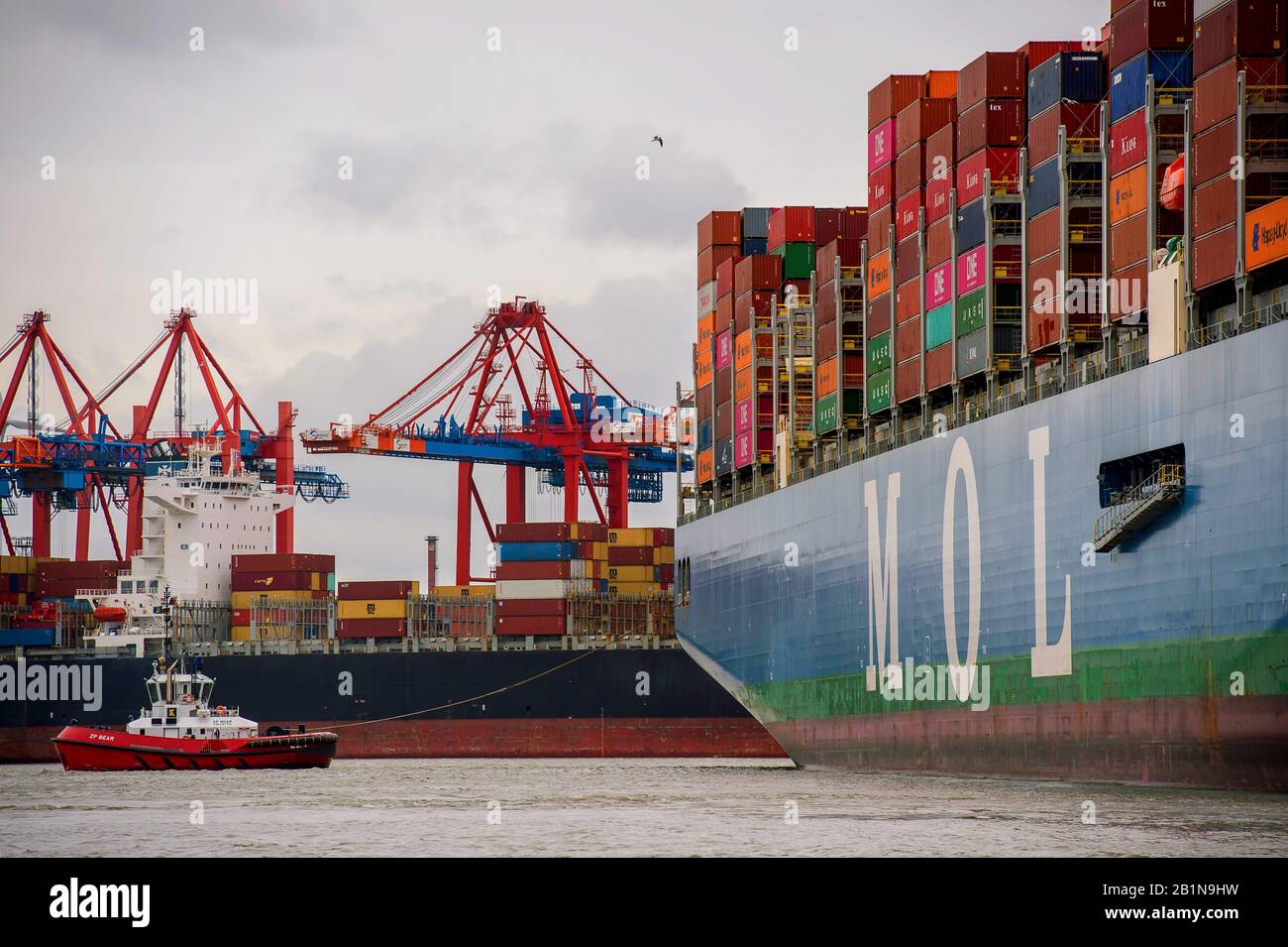 container ship on river Elbe, Germany, Hamburg Stock Photo - Alamy