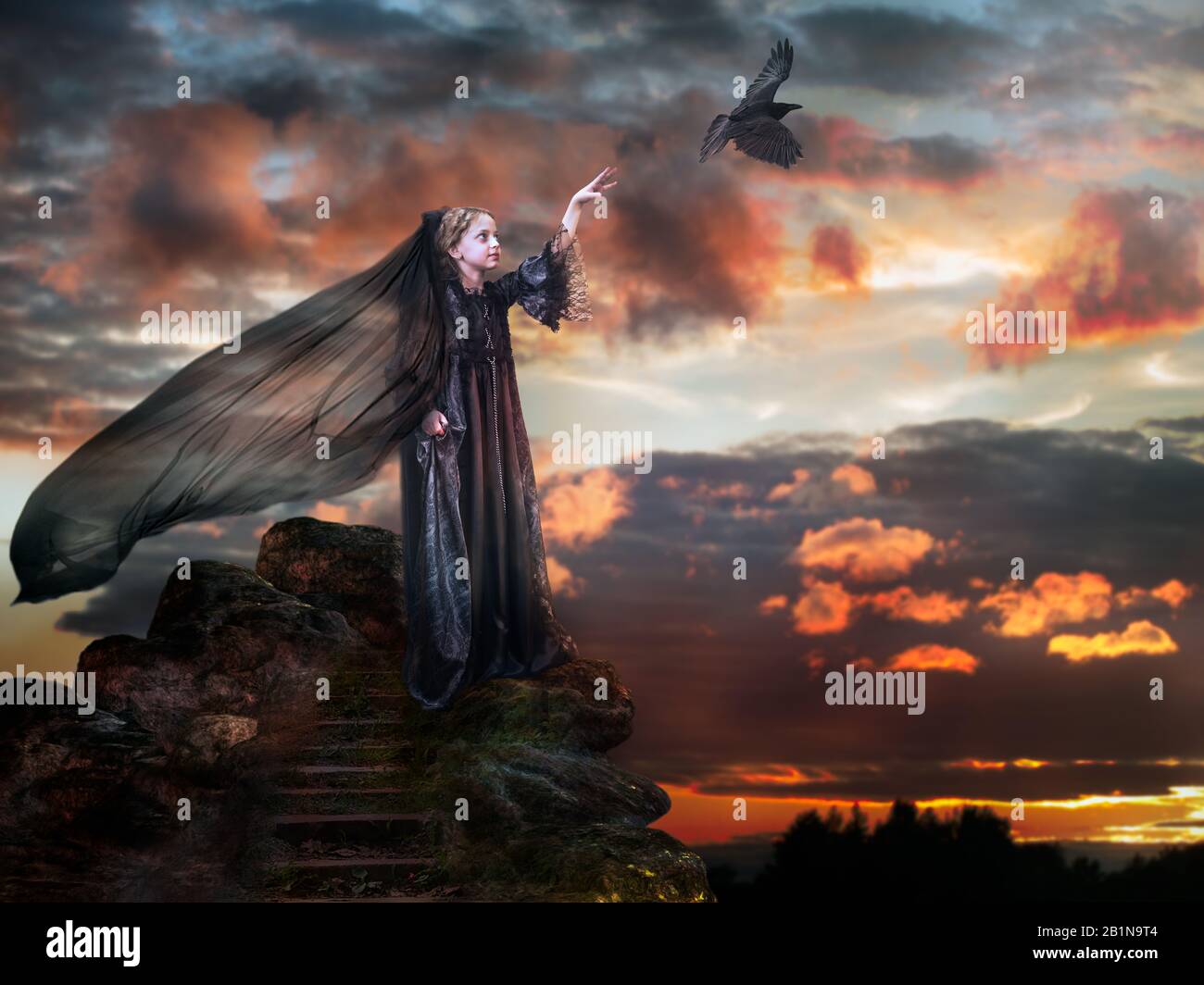 A fairy tale about a girl and a black crow Stock Photo - Alamy