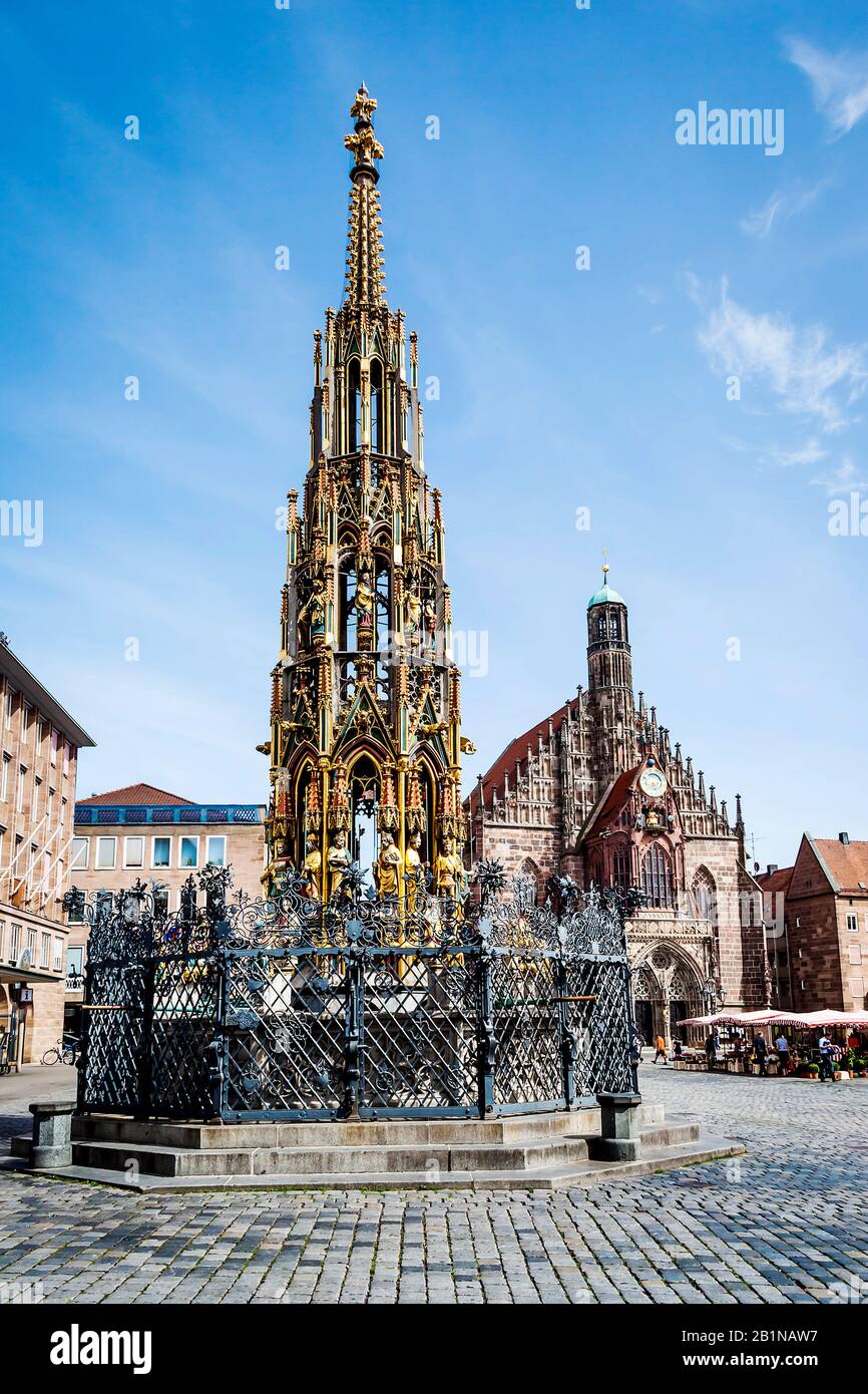 Schoener Brunnen, beautiful fountain, Germany, Bavaria, Nuernberg Stock ...
